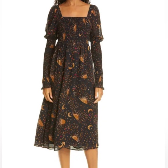 FARM Rio | Dresses | Farm Rio Leopard Sky Midi Dress W Smocked Bodice ...